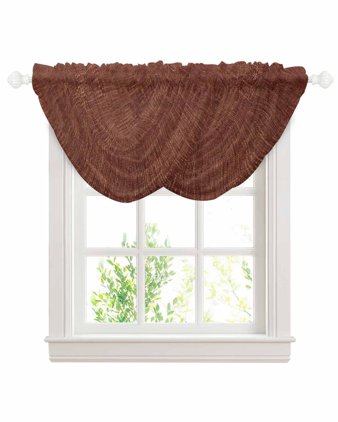 Dark Brown Waterfall Valances for Windows, Farmhouse Burlap Solid Brown ...