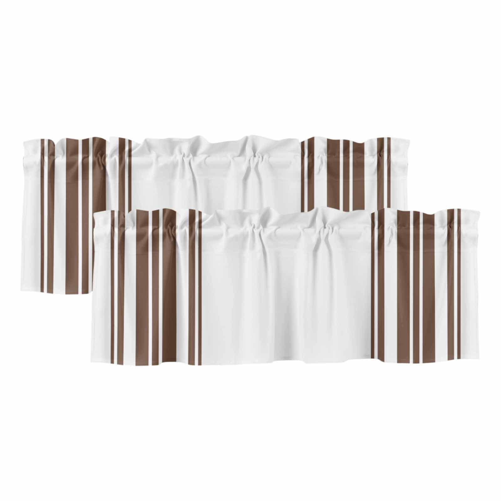 Dark Brown and White Striped 2 Panels Kitchen Valance, Modern ...
