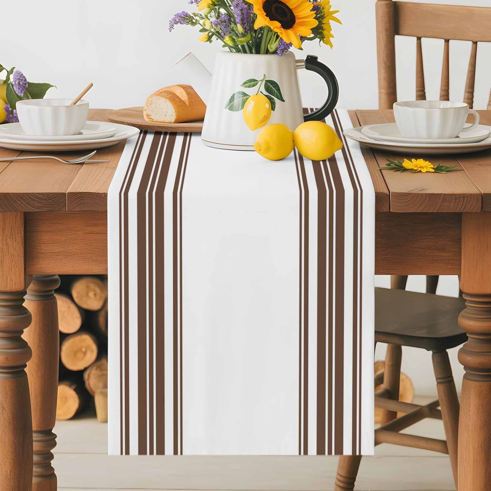 Dark Brown and White Striped Table Runner 18x72 Inch Modern Minimalist ...