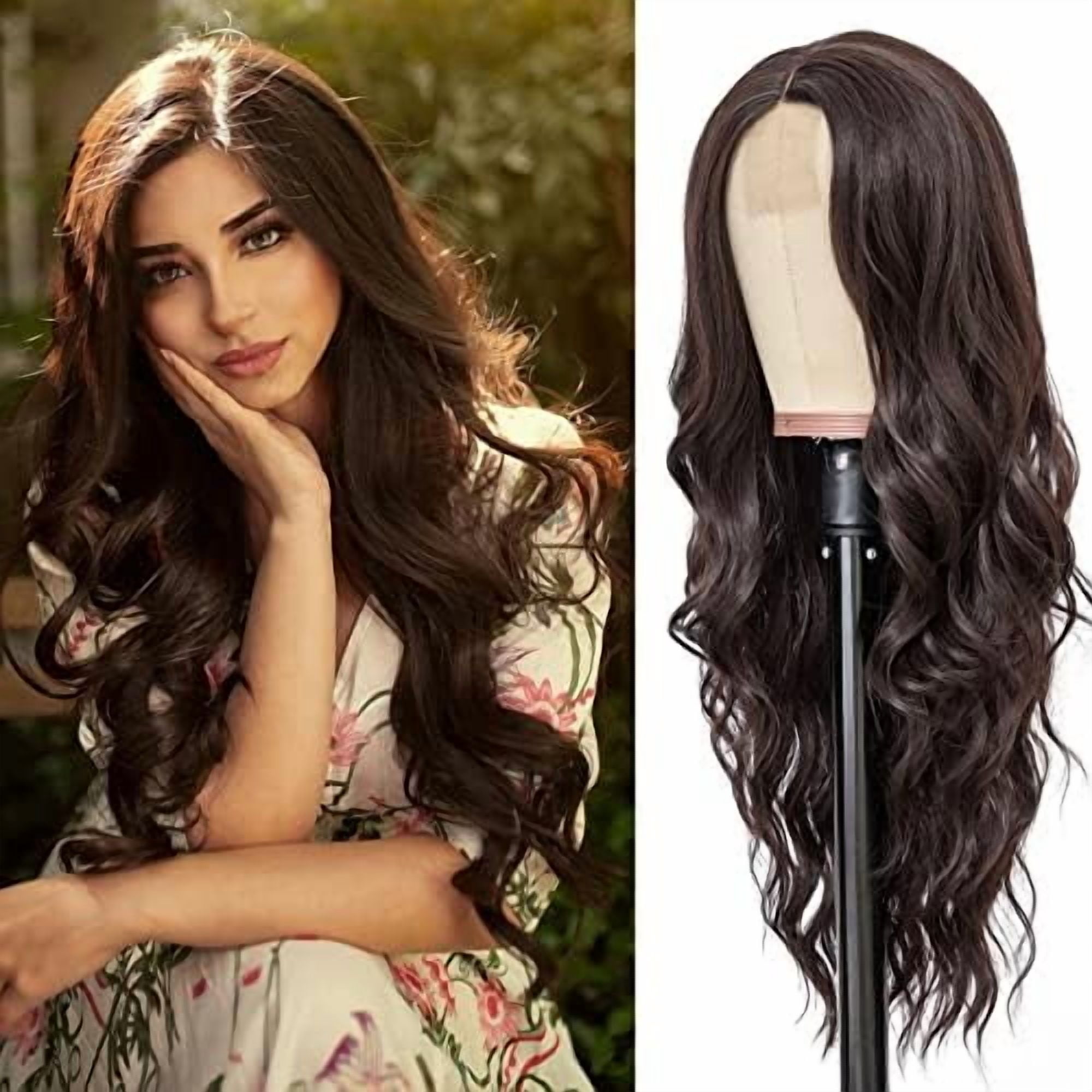 Dark Brown Wig for Women, 26 Inch Long Brown Wavy Wigs, Looking ...