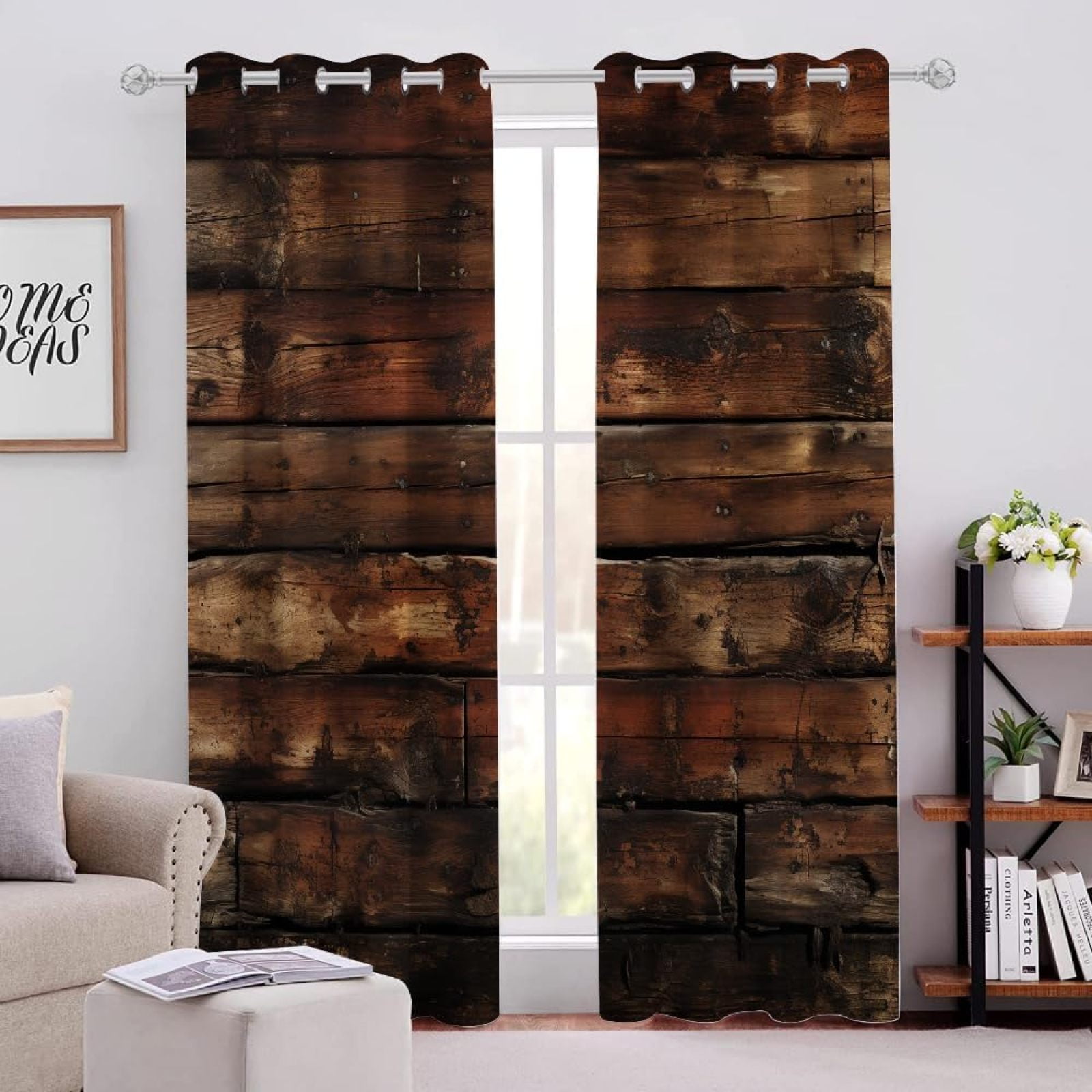 Dark Brown Wood Plank Texture Blackout Decor Curtains Wooden Plank Wall ...