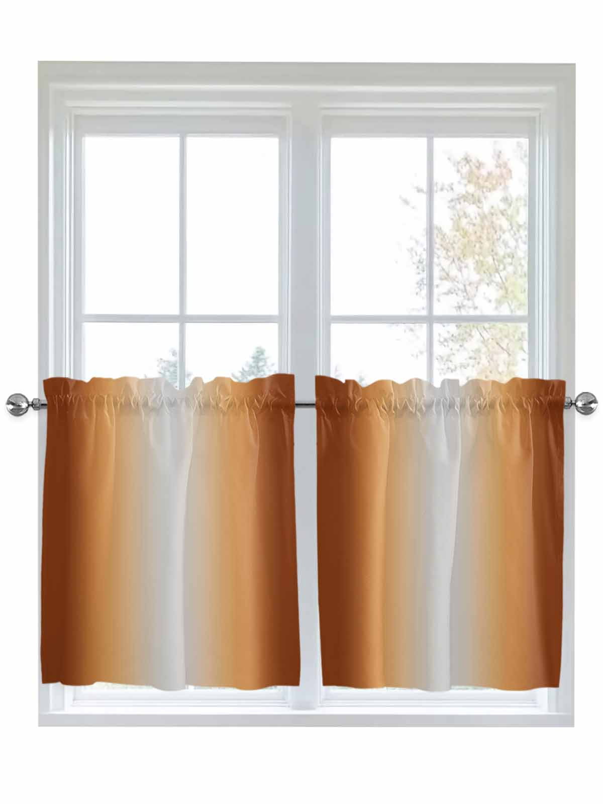 Dark Burnt Orange Ombre 2 Panel Kitchen Curtains for Small Windows ...