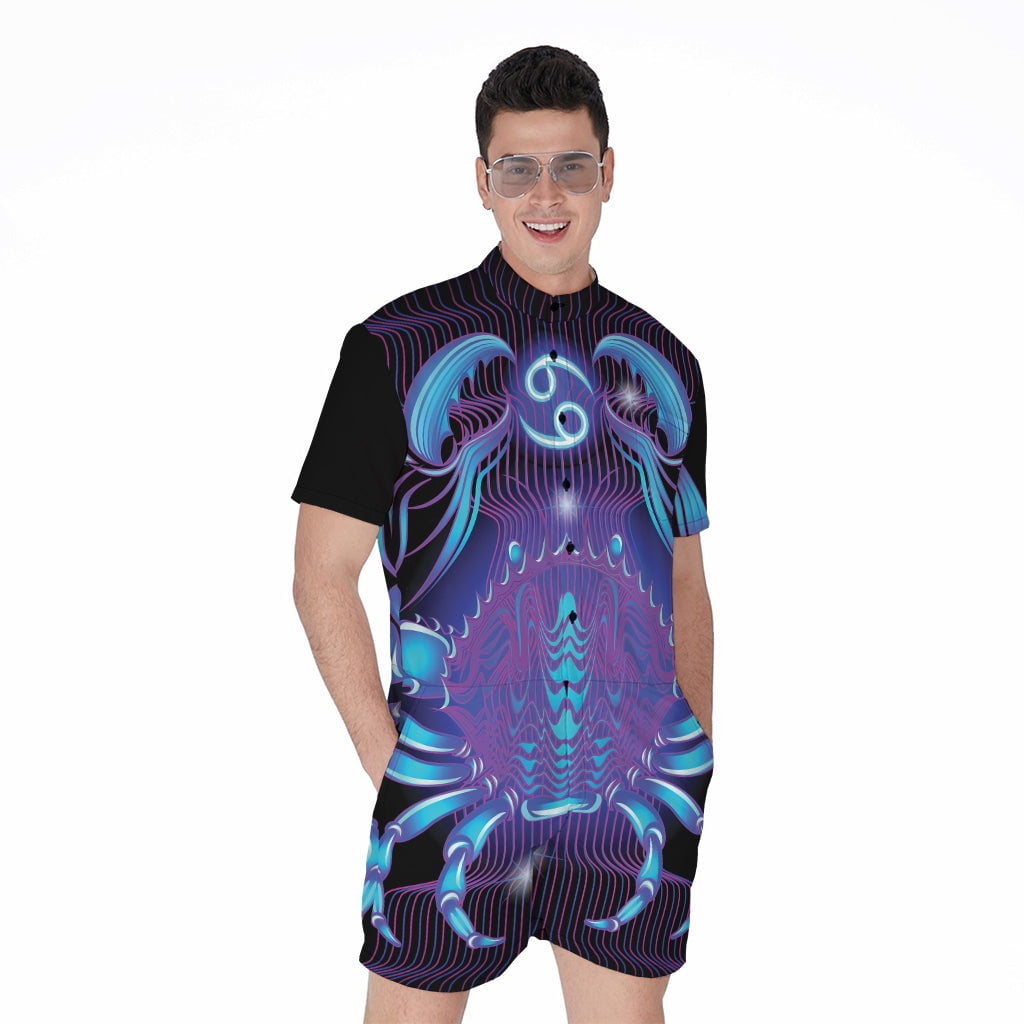 Dark Cancer Zodiac Sign Short Sleeve Men'S Rompers, Zodiac Horoscope ...