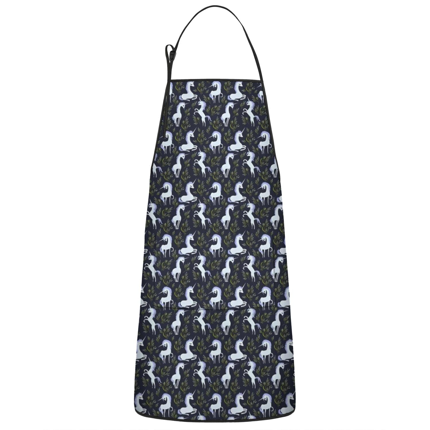 Dark Cartoon Unicorn Leaf Pattern Apron-Garden Aprons for Women with ...