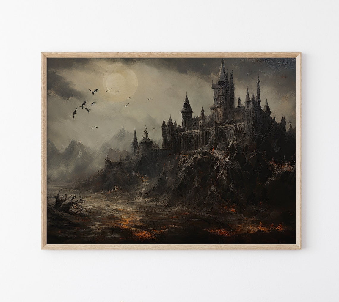 Dark Castle Moody Landscape Oil Painting Print, Dracula'S Castle Dark ...