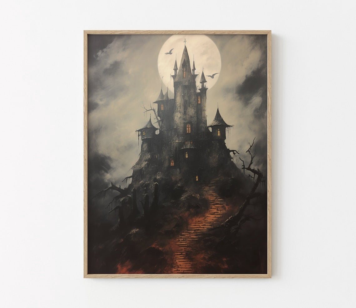 Dark Castle Moody Landscape Oil Painting Print, Dracula'S Castle Dark ...