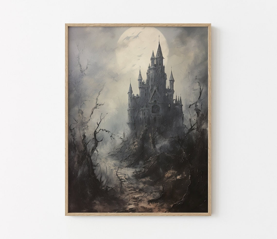 Dark Castle Moody Landscape Oil Painting Print, Dracula'S Castle Dark ...