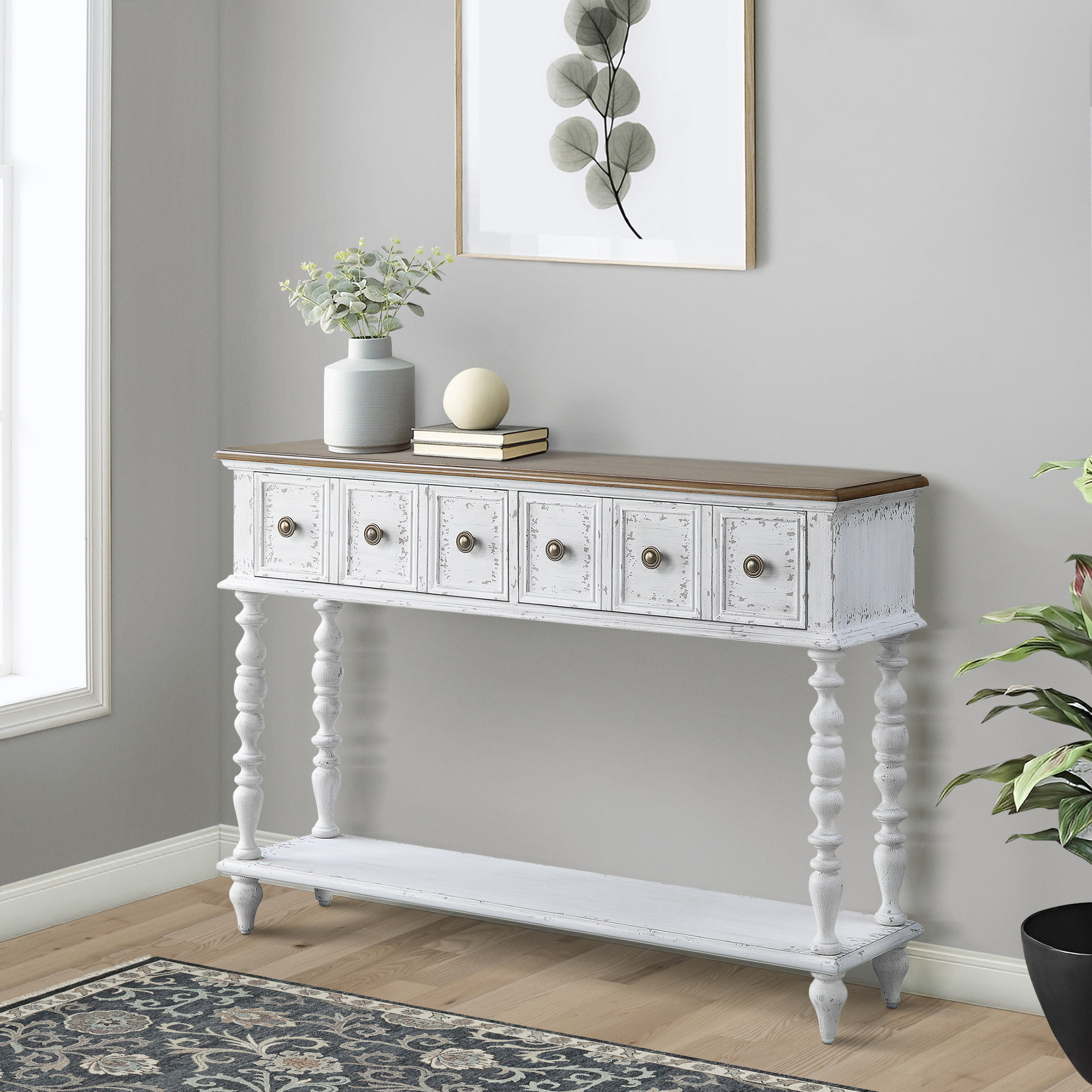 Dark Charcoal and Antique White Console Table,White Wood Furniture ...