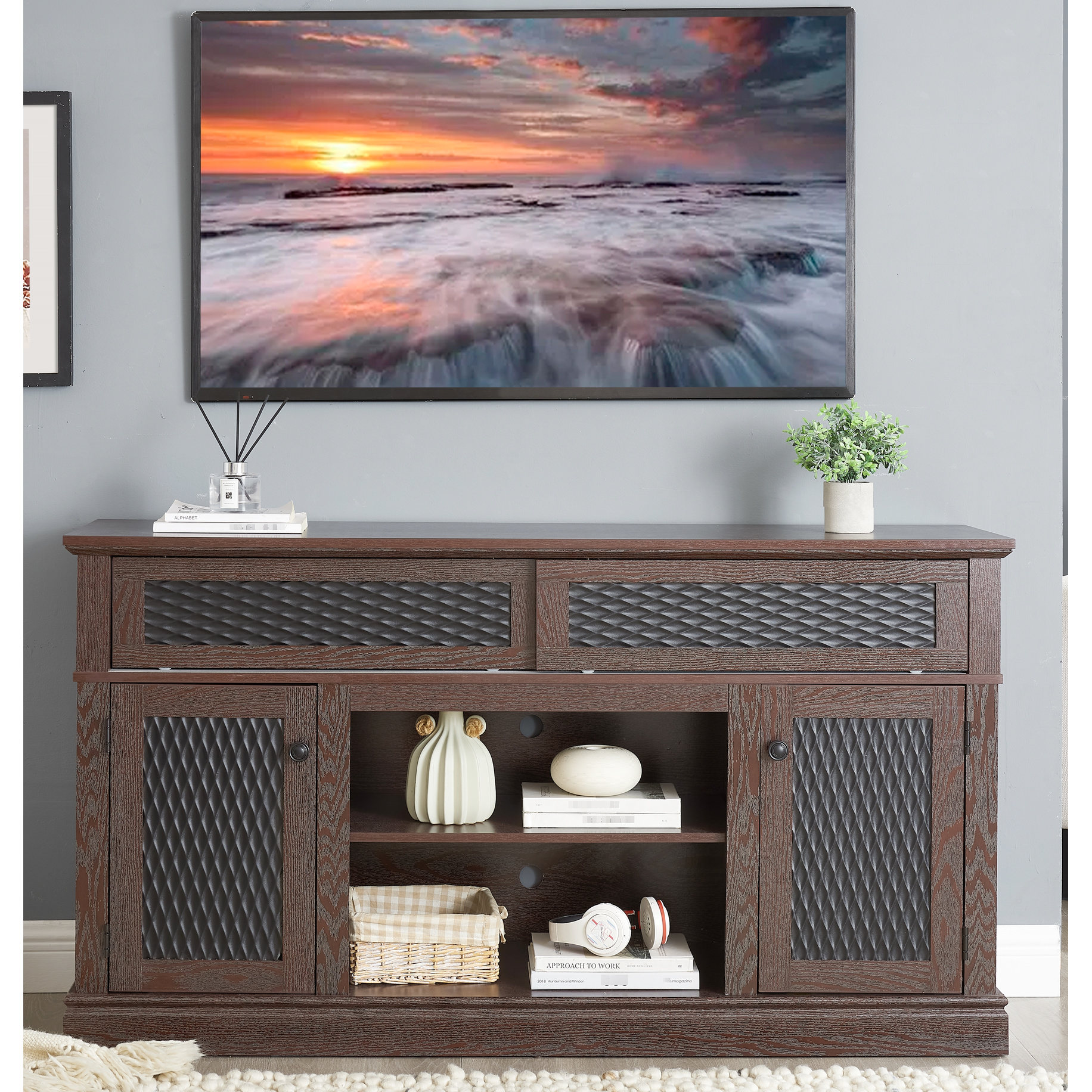 Dark Cherry Color - Fits Up to 65'' TV with Ample Storage - Living Room ...