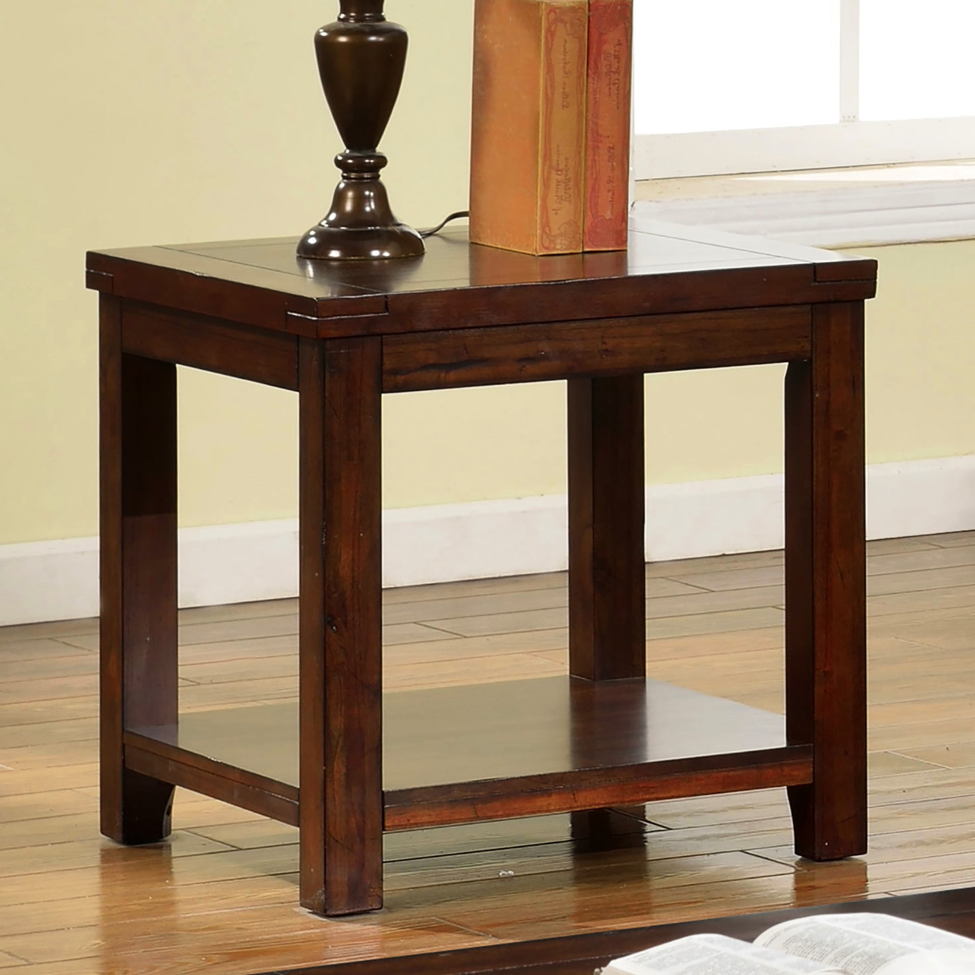 Dark Cherry End Table With Open Storage Shelf And Solid Wood Base For ...