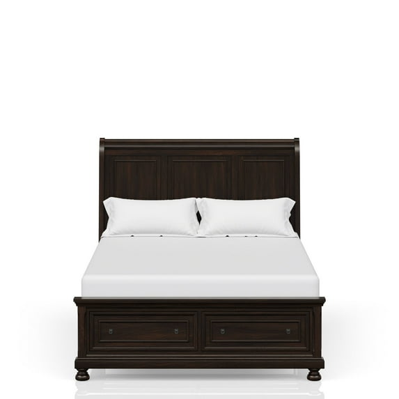 Dark Cherry Finish Queen Storage Bed | No Box Spring, Transitional ...
