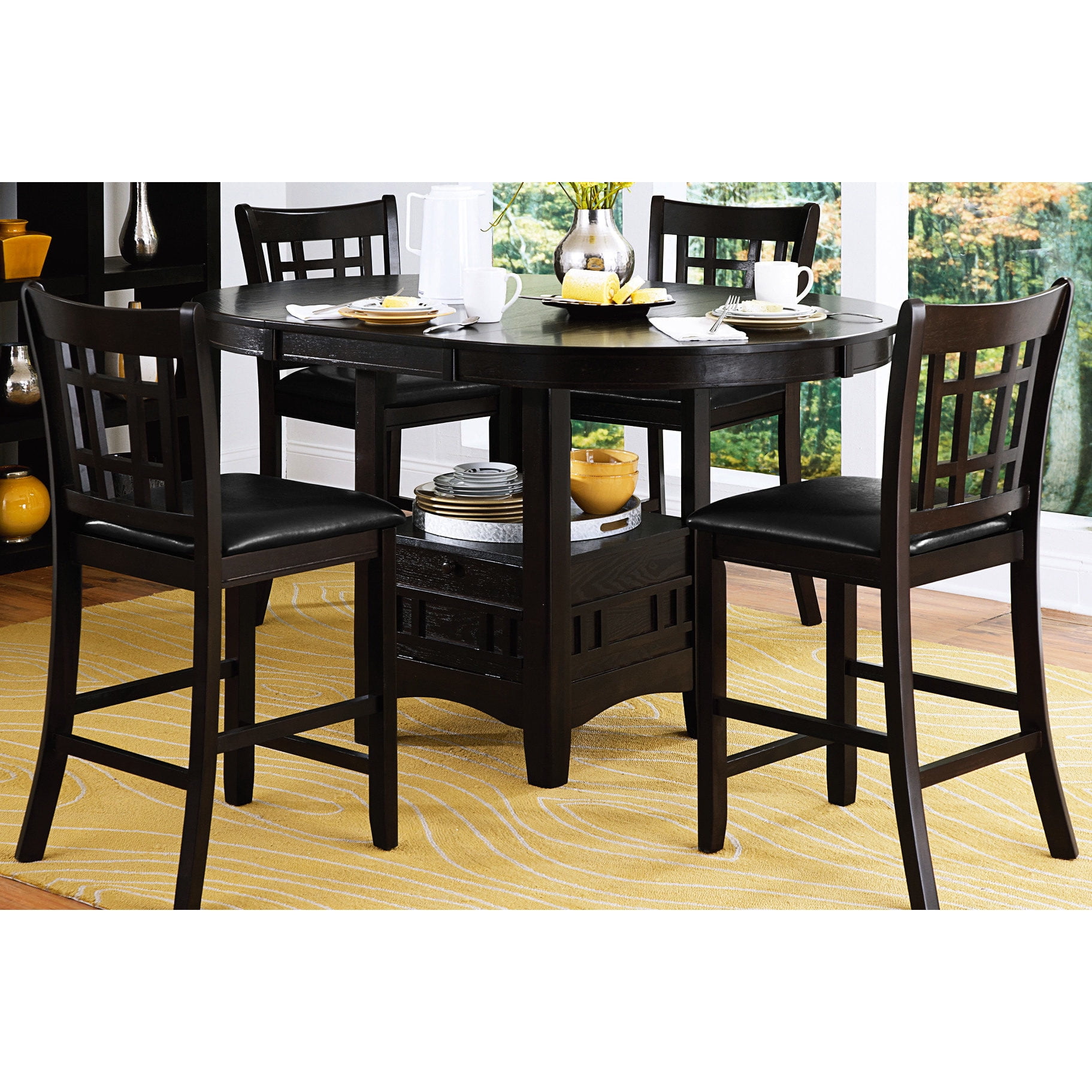 Dark Cherry Finish Solid Wood Dining Set 5pc for Casual Dining Room ...