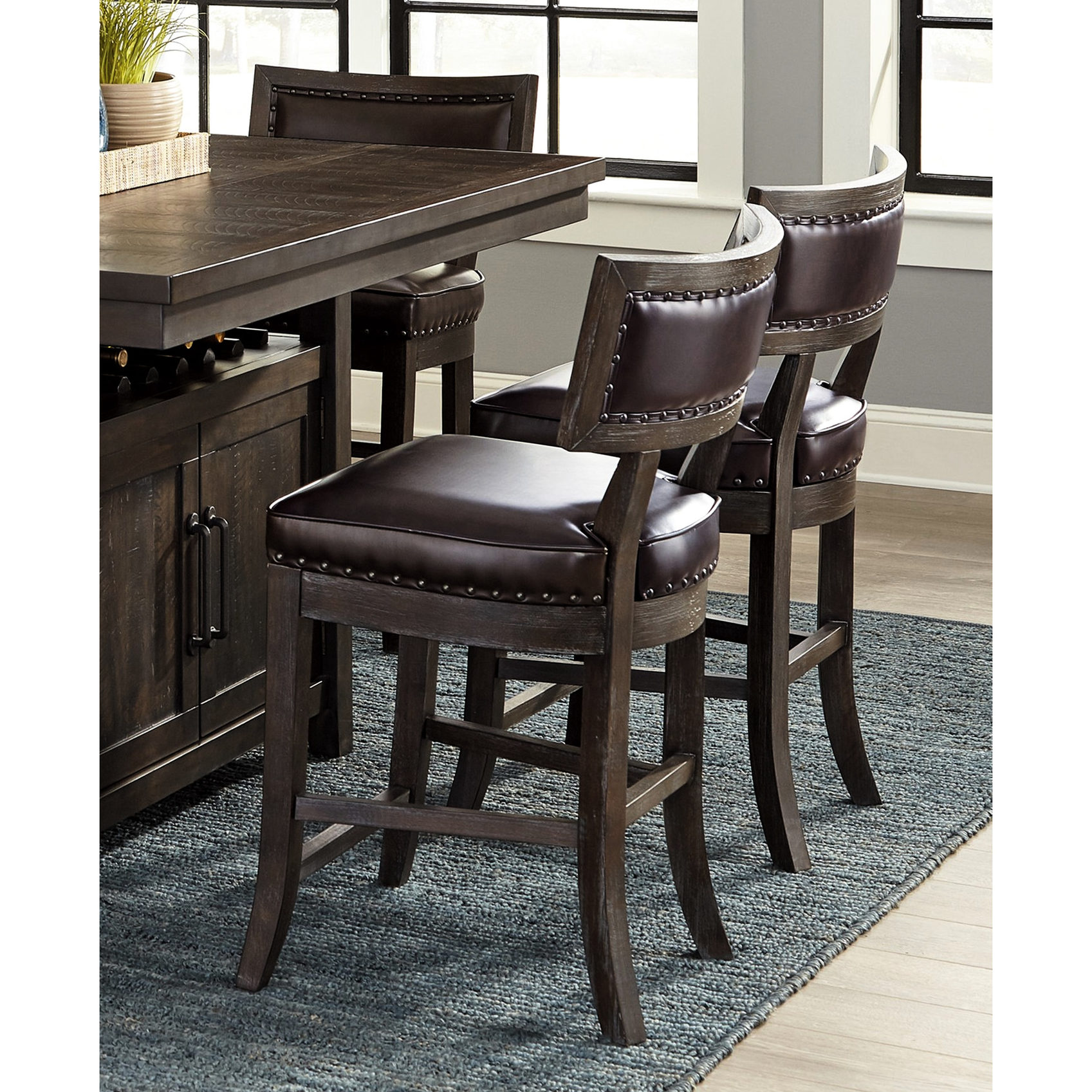 Dark Cherry Finish Wood Frame Counter Height Chair Set of 2 | Nailhead ...