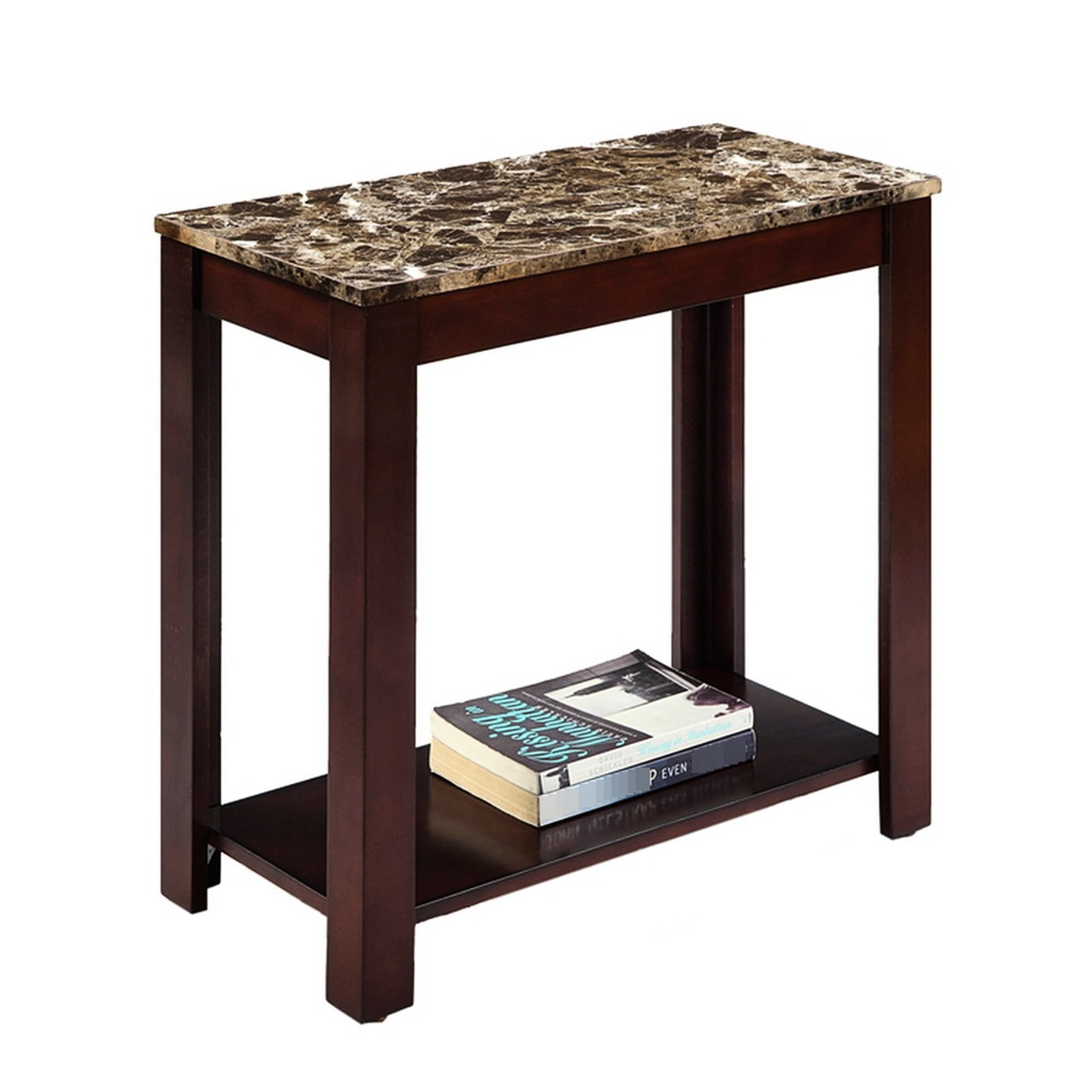 Dark Cherry Finished 24" Wood End Table With Marble Print Detail ...