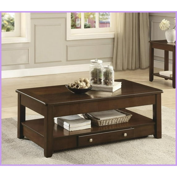 Dark Cherry Lift-Top Coffee Table with Drawer & Casters, Space-Saving ...