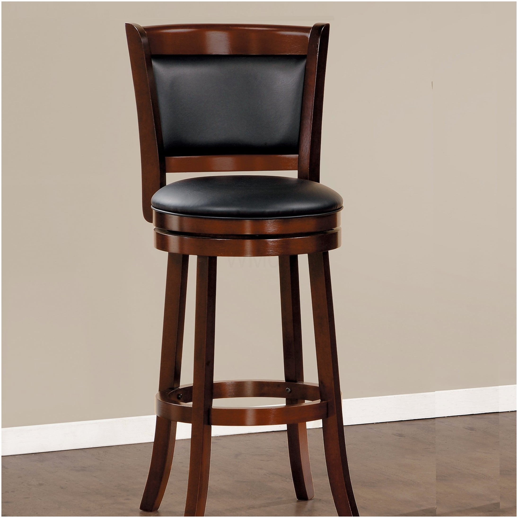 Dark Cherry PU Leather Swivel Bar Stool with Footrest, Solid Wood Pub ...