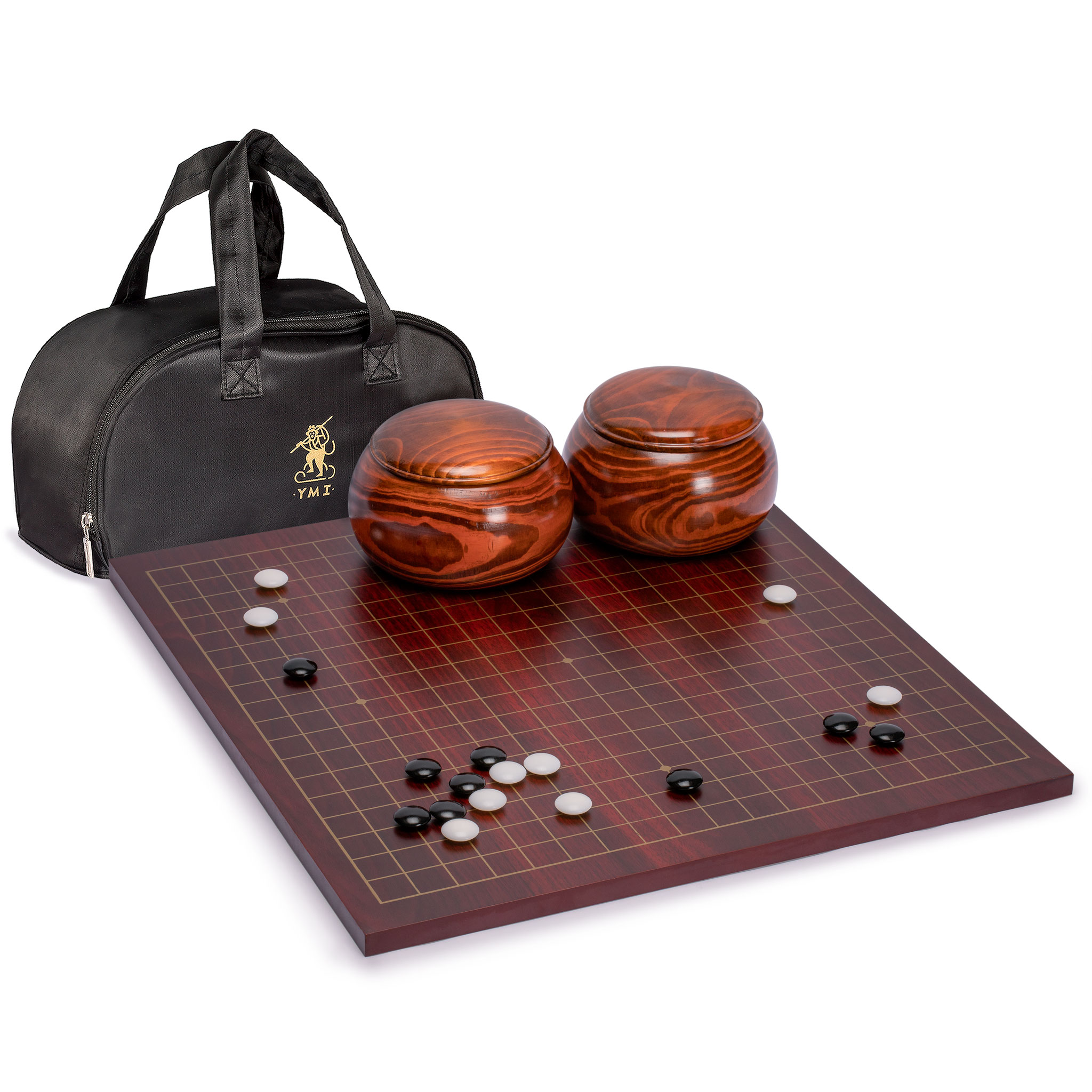 Dark Cherry Veneer 0.6-Inch Reversible Go Game Set Board with Double ...