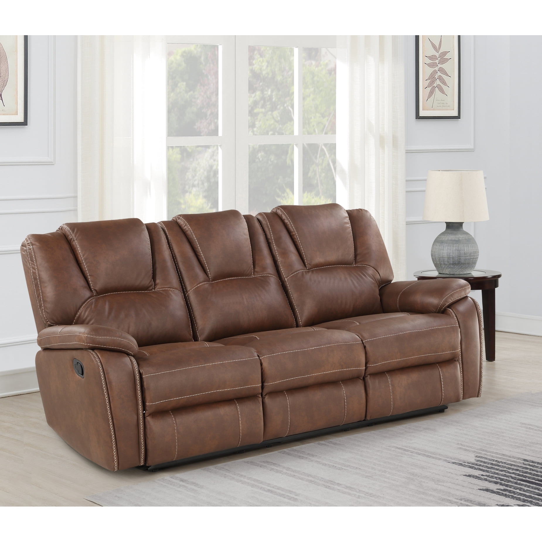 Dark Chestnut Pu Recliner - Extra Padded Faux-leather, Sinuous Spring ...