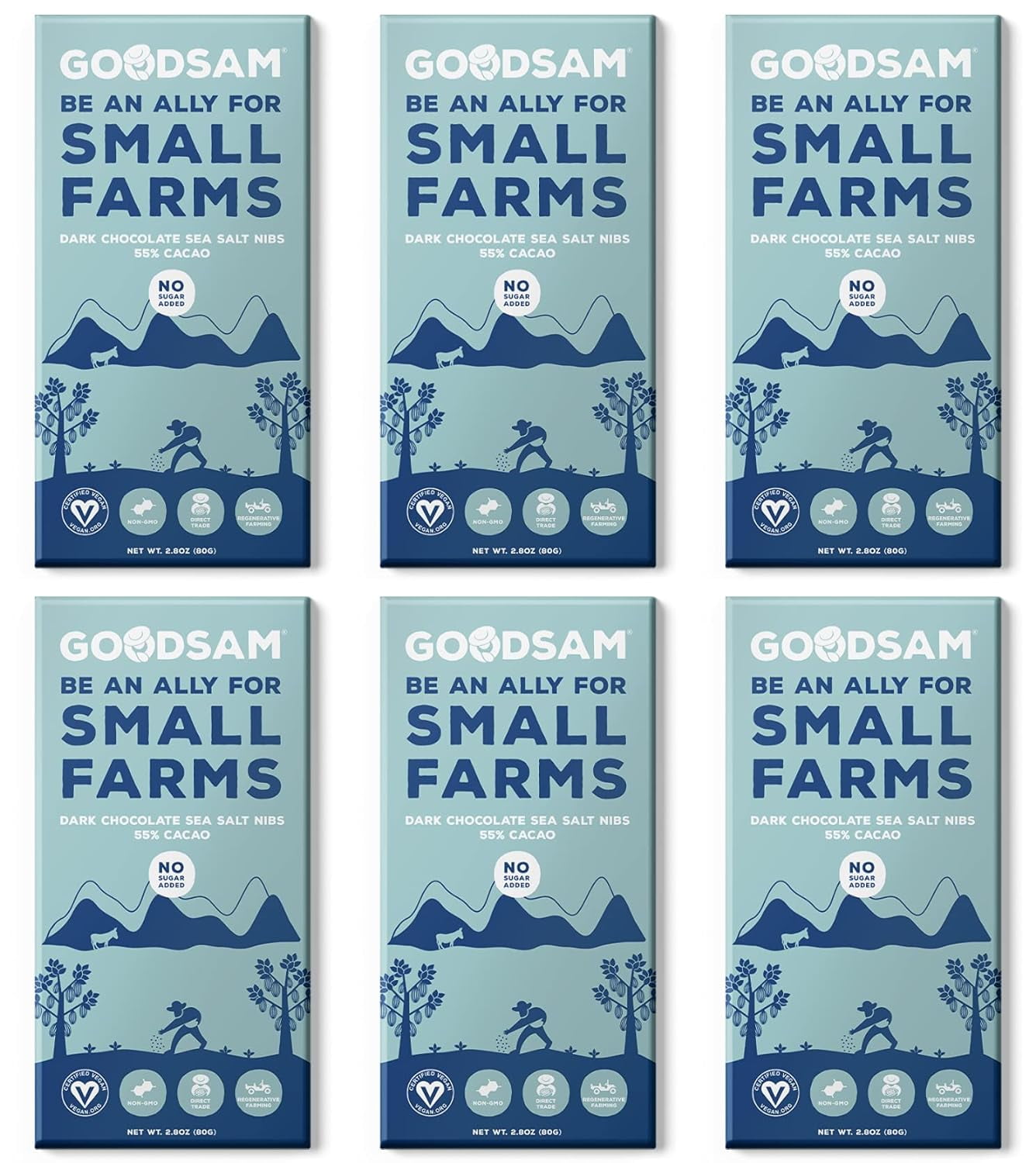 Dark Chocolate Bars (6 Pack), 55% Cacao, Sea Salt Nibs, No Sugar Added, Non GMO, Vegan, Keto ...