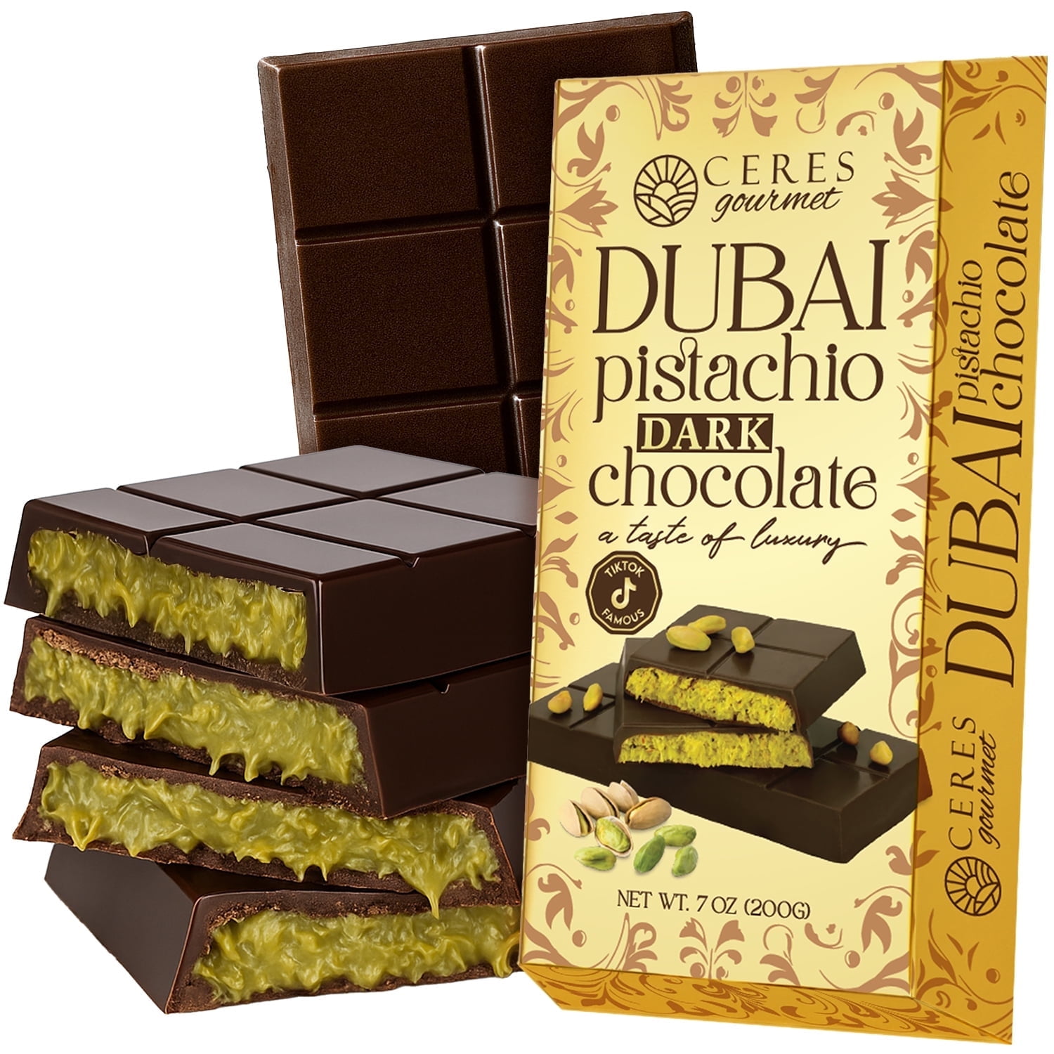Ceres Gourmet Kunafa Chocolate Bar with Rich Pistachio Filling, 7oz ...