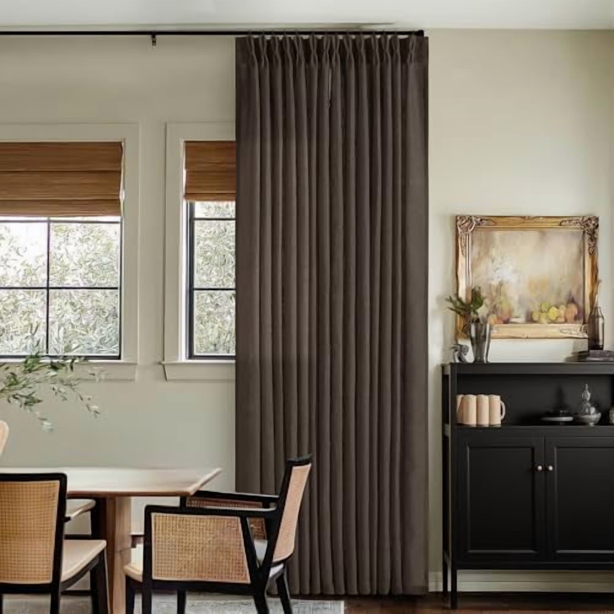 Dark Chocolate Pinch Pleated Linen Curtains 2 Panels for Living Room ...
