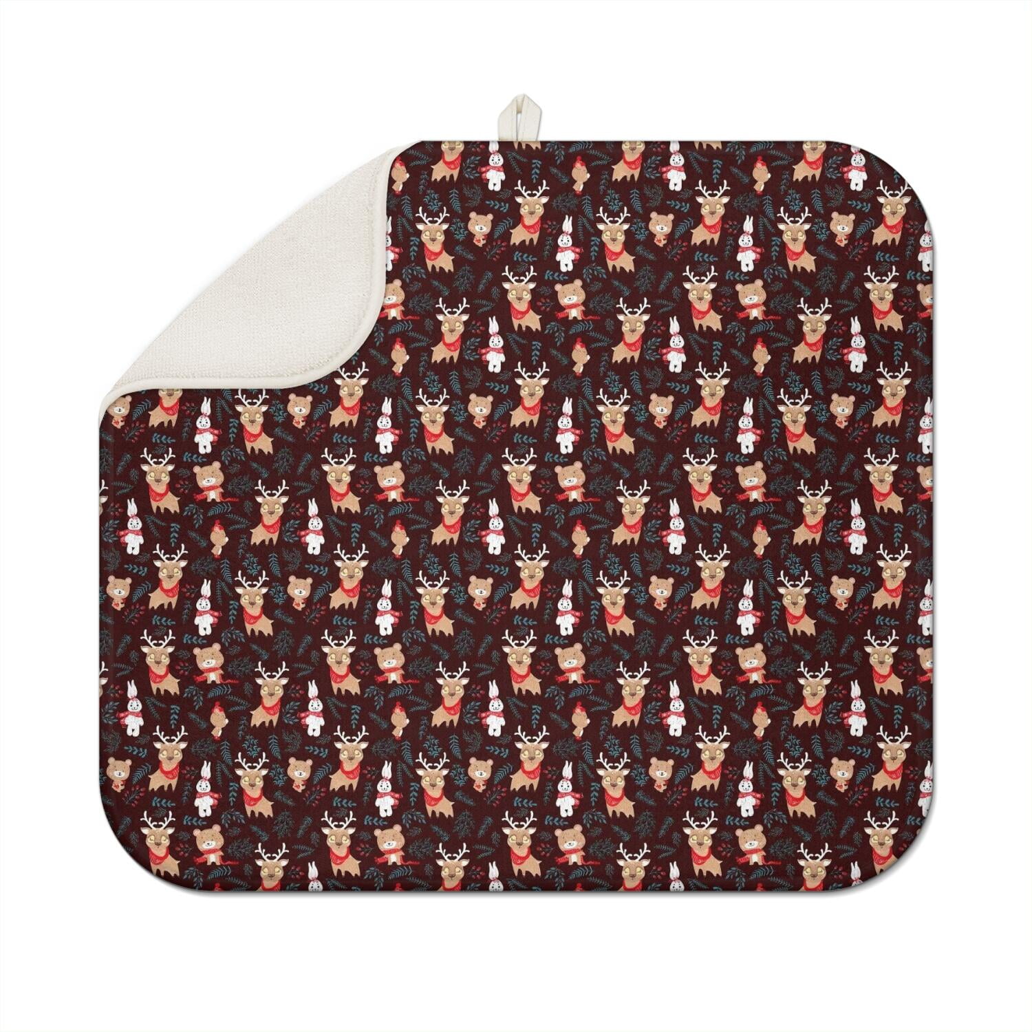 Dark Christmas Animal Pattern Dish Drying Mat for Kitchen 1 Pack, Ultra ...