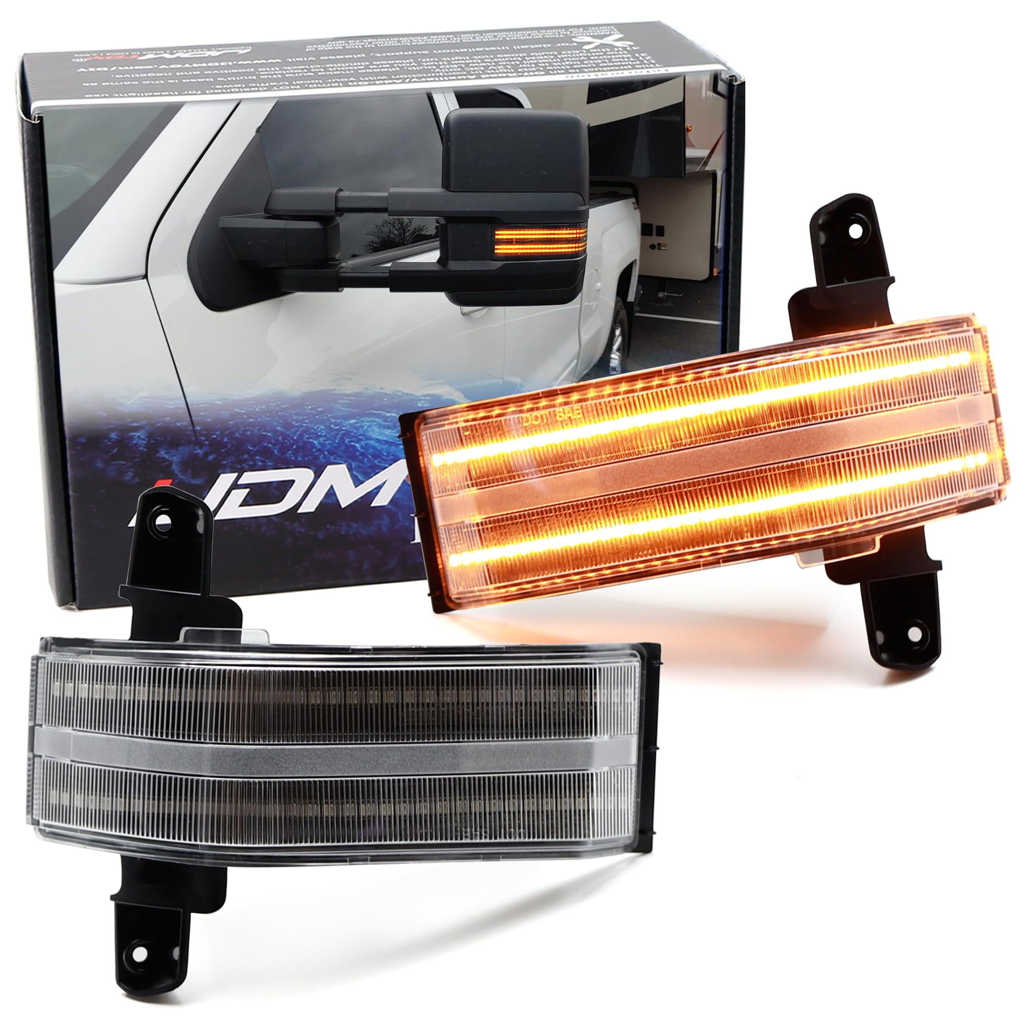 Dark/Clear Lens Dual-Row Full Amber Sequential Blink LED Strip Tow Mirror Marker Lights For ...