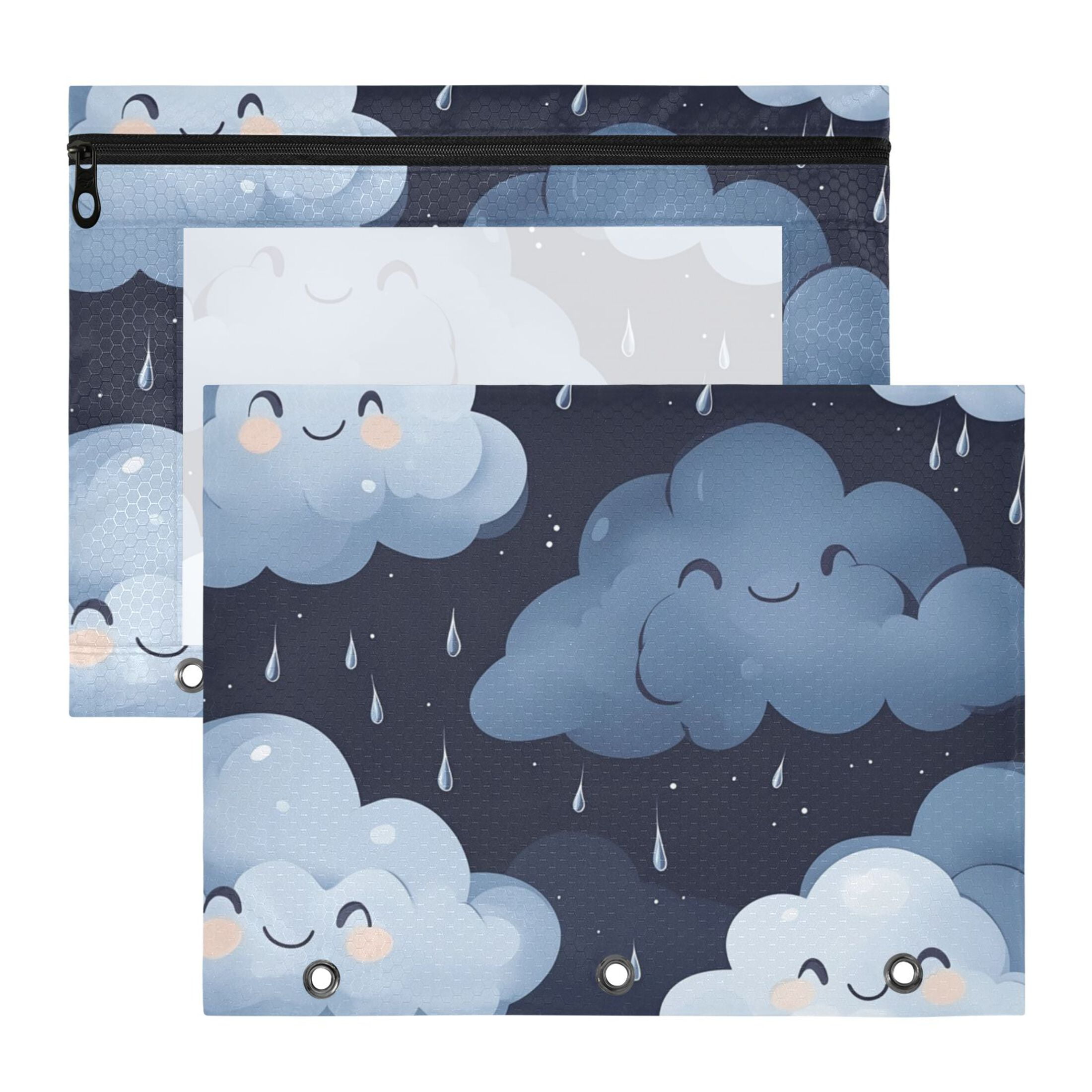 Dark Clouds Raindrops Cute 3-Ring Binder Pouches A4 Size Zipper Pocket ...