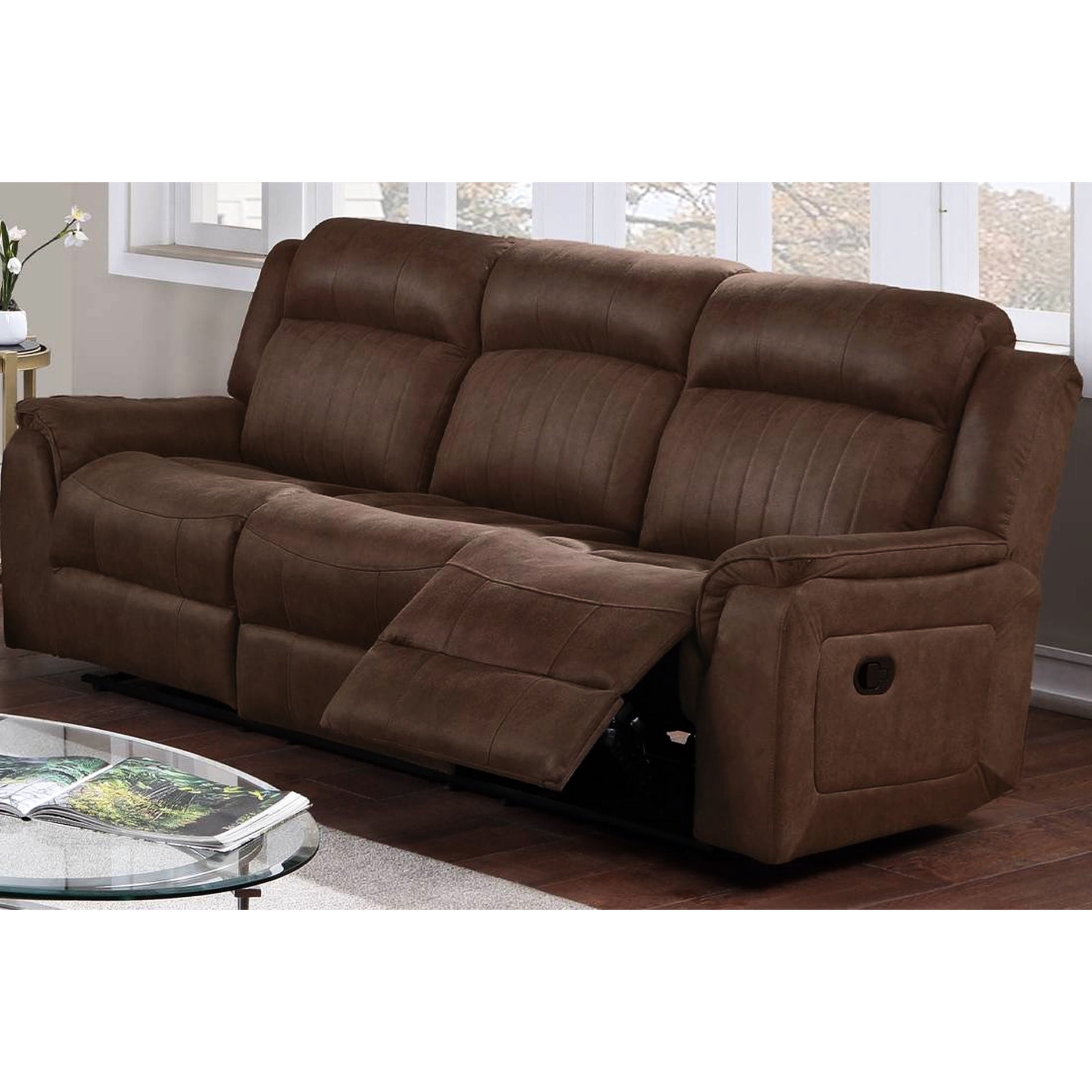 Dark Coffee Faux Leather Manual Motion Sofa with Extra Padding - Enjoy ...