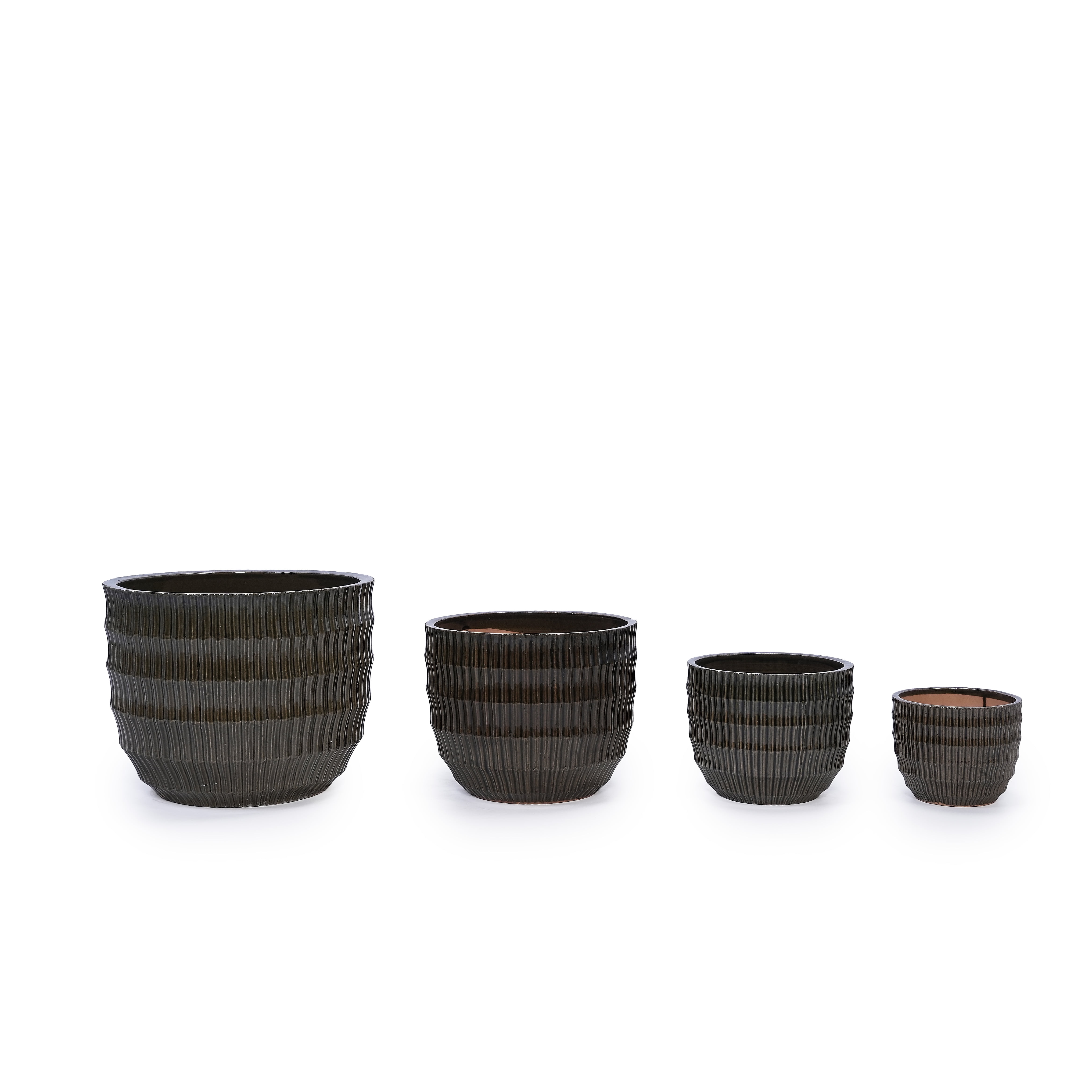 Dark Coffee Fluted Ceramic Planters 4-Pack with Drainage Hole, All ...