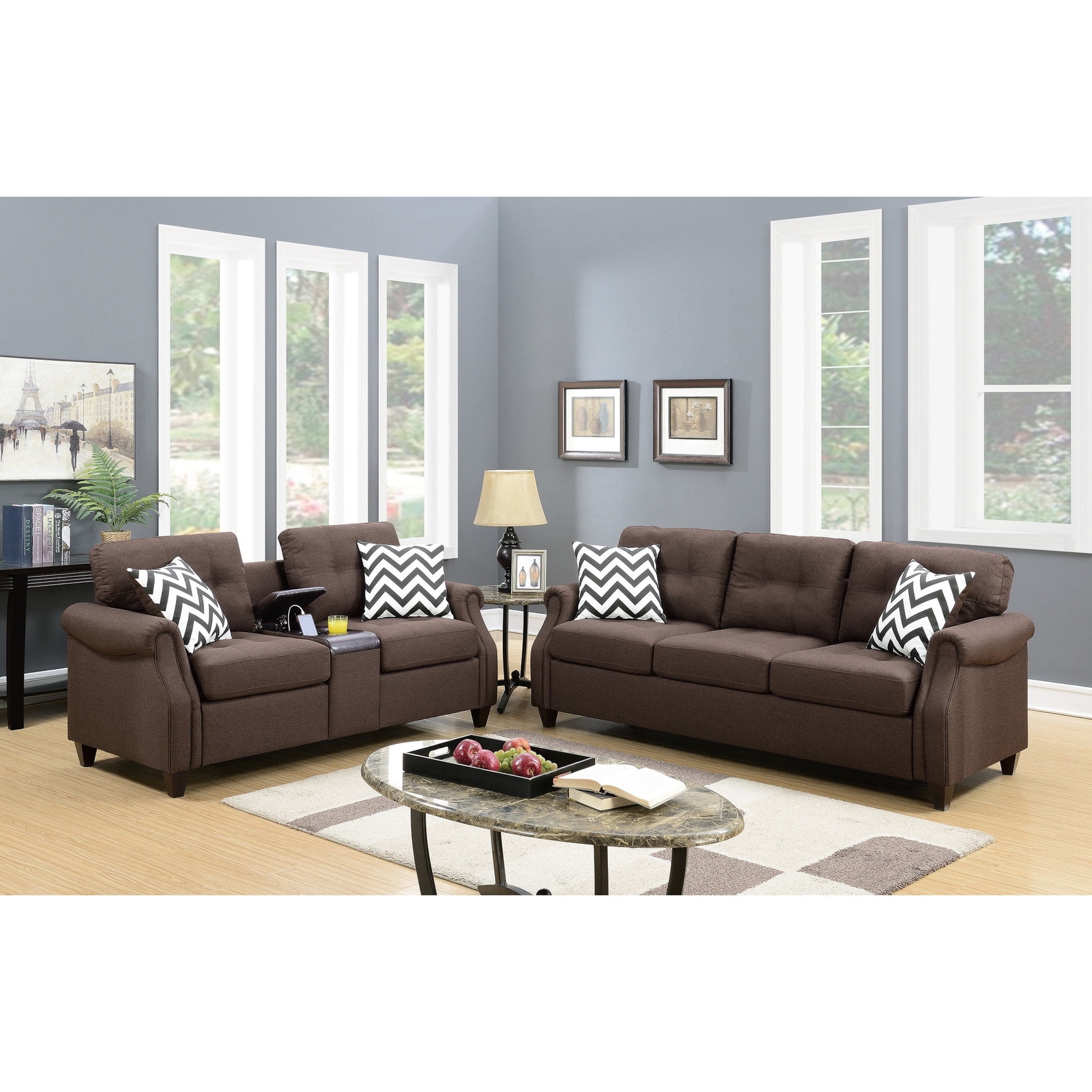 Dark Coffee Sofa Set with Cushion Back / Offer Comfortable Seating in ...