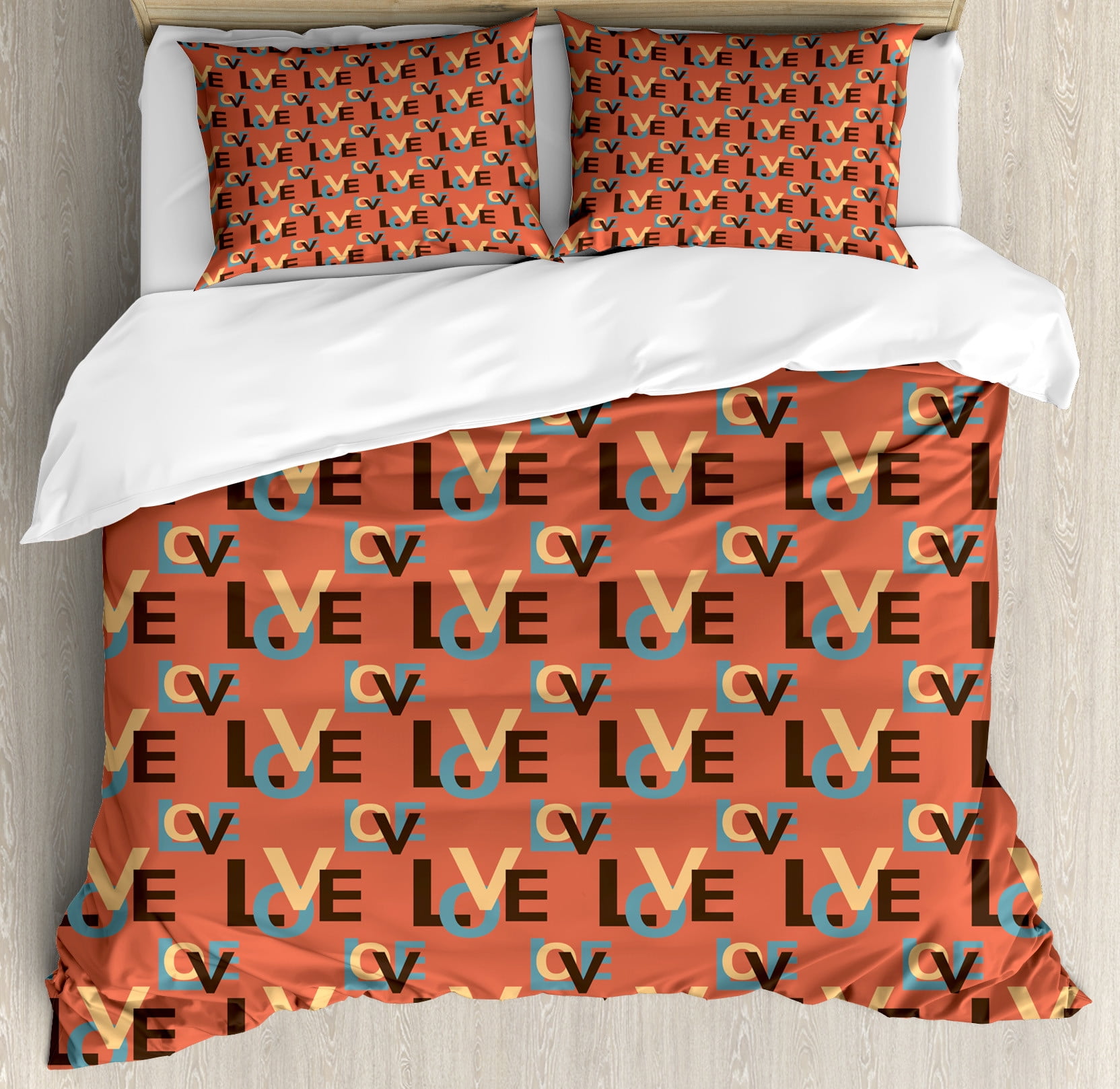 Dark Coral Duvet Cover Set, Vivid Colored Backdrop Image Modern Capital ...
