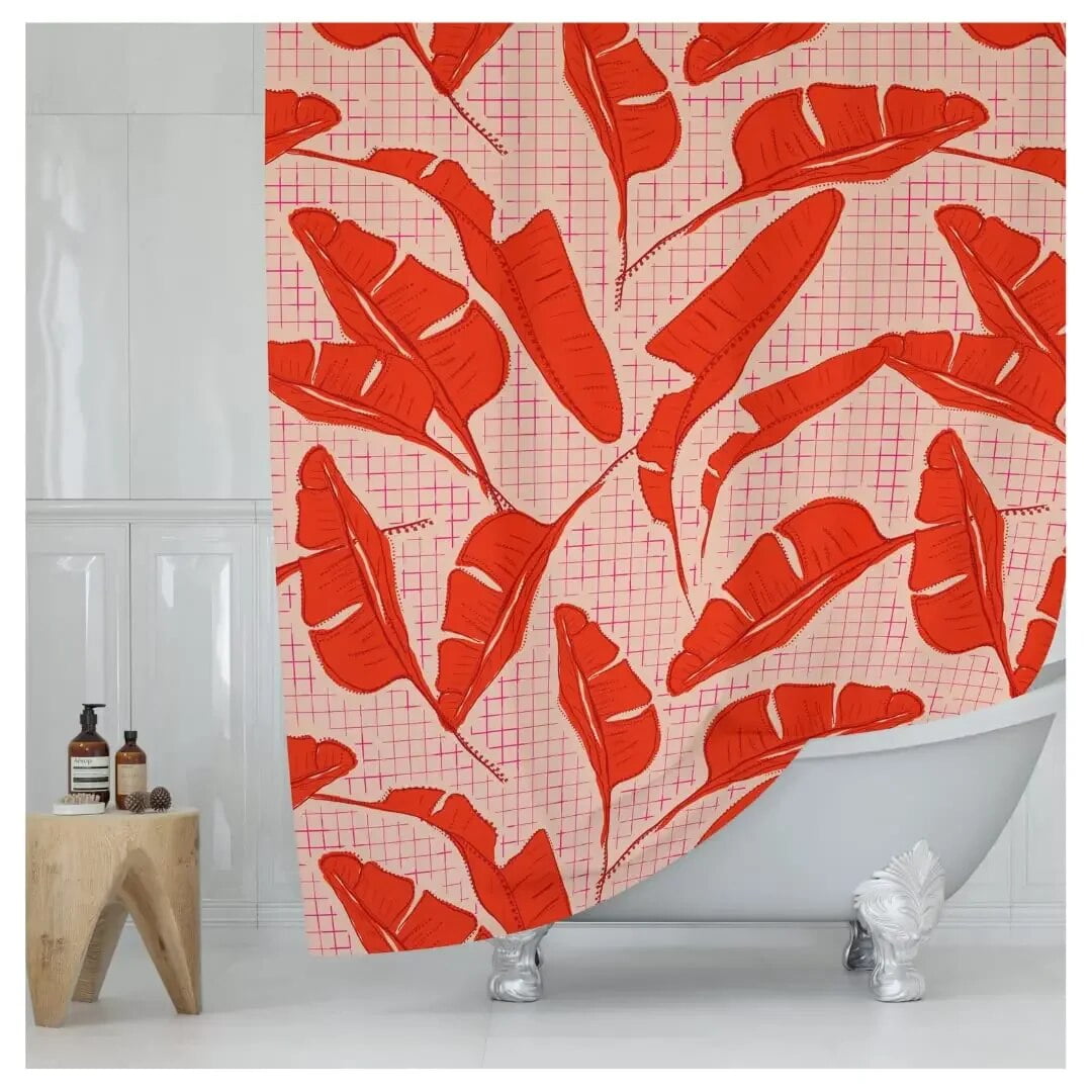 Dark Coral Floral Shower Curtain Moody Modern Black Flower Home Decor