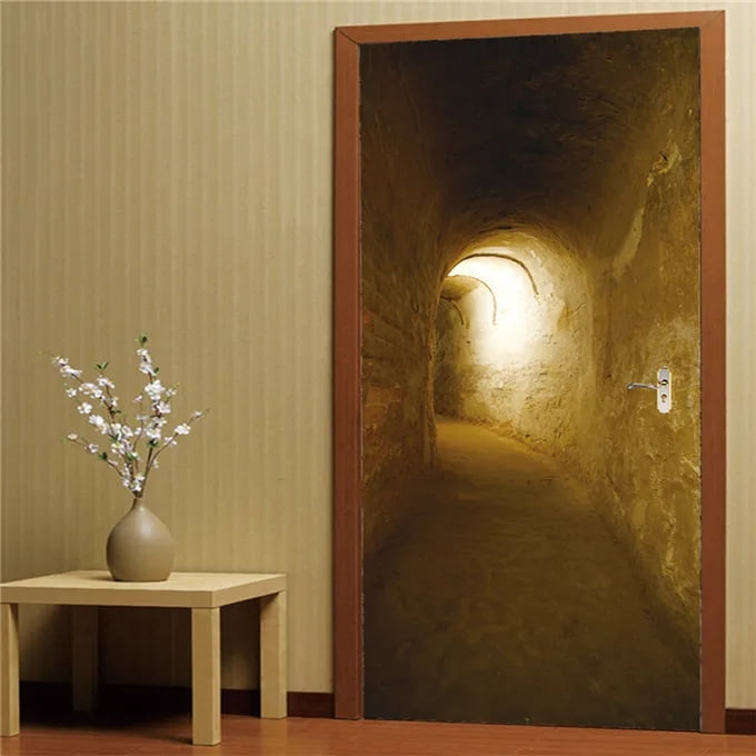 Dark Corridor Tunnel Door Sticker 3D Wallpapers Castle Iron Prison ...