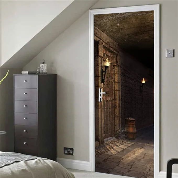 Dark Corridor Tunnel Door Sticker 3D Wallpapers Castle Iron Prison ...