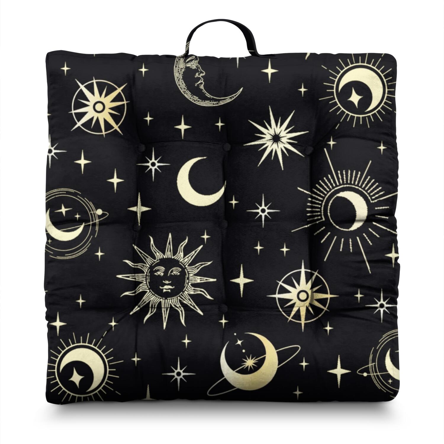 Dark Cosmic Meditation Cushion - Fluffy Floor Pillow with Constellation ...