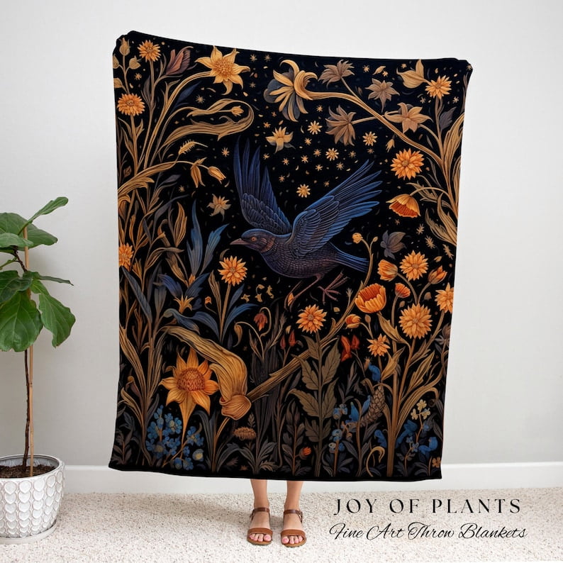 Dark Cottagecore Crow Tapestry Woven, Raven Wall Art Blanket Woven Wall ...