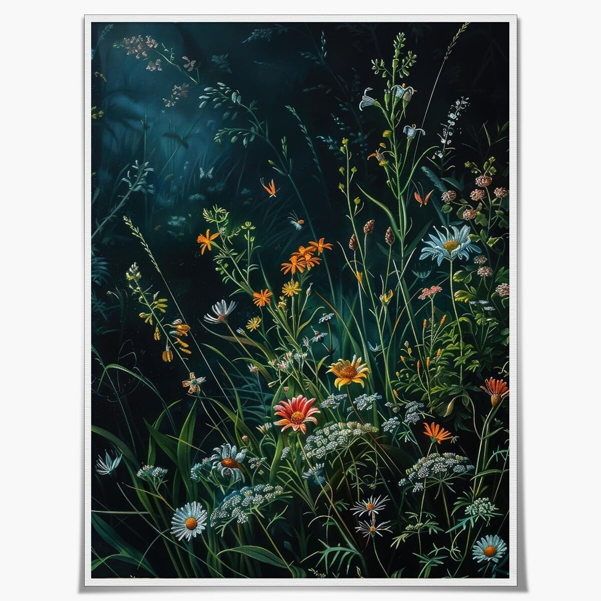 Dark Cottagecore wall art Decor Moonlit Moody Flower Field Print Dark Academia Botanical Artwork ...