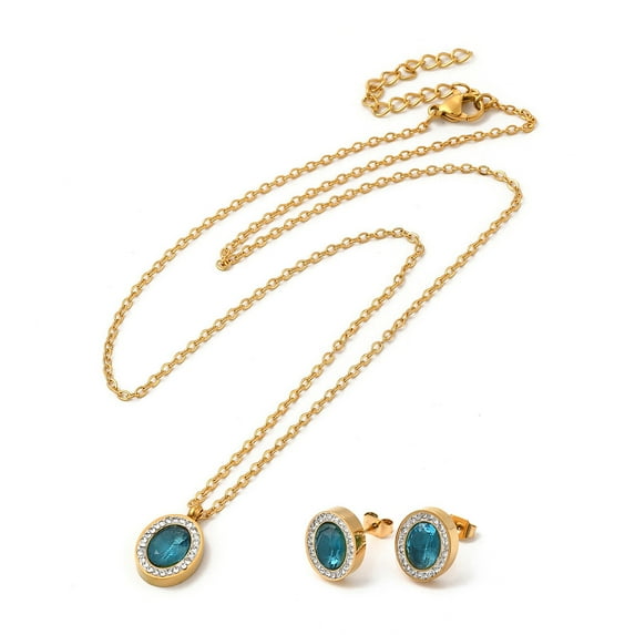 Dark Cyan Cuibc Zirconia Oval Stud Earring & Pendant Nacklace with ...
