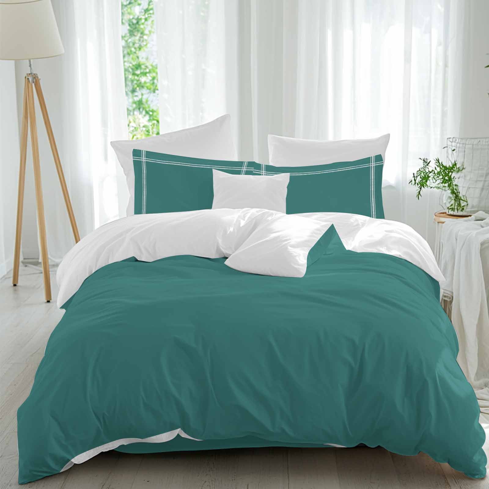 Dark Cyan Queen Duvet Cover Set, Solid Color 4 Piece Microfiber Bedding ...