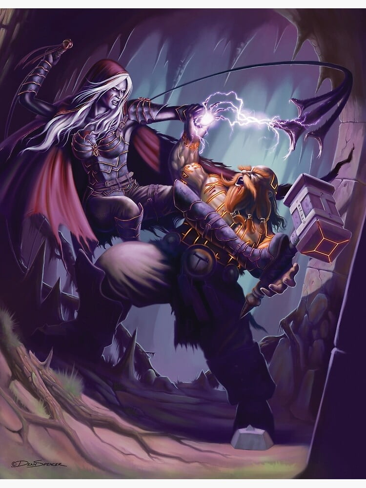 Dark Elf Priestess vs Dwarf Rune-caster Canvas Poster Decor Landscape ...