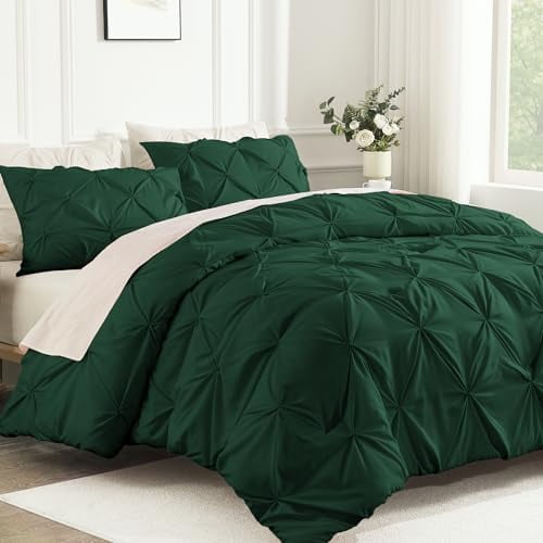 Dark Emerald Green Comforter Set Full, 3 Pieces Pinch Pleat Chic Bed ...