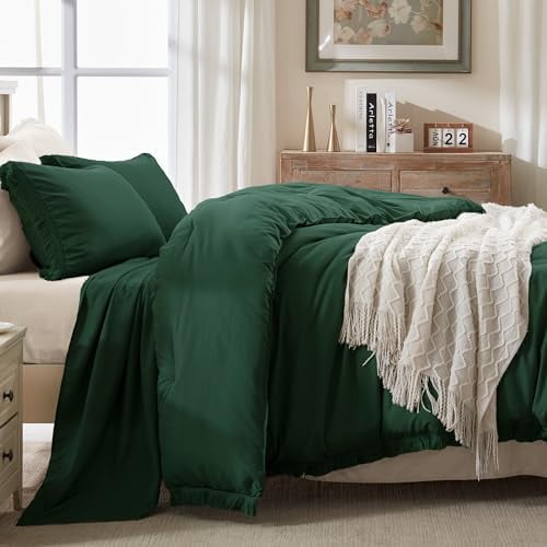 Dark Emerald Green Comforter Set King Size, 3 Pieces Boho Lightweight ...