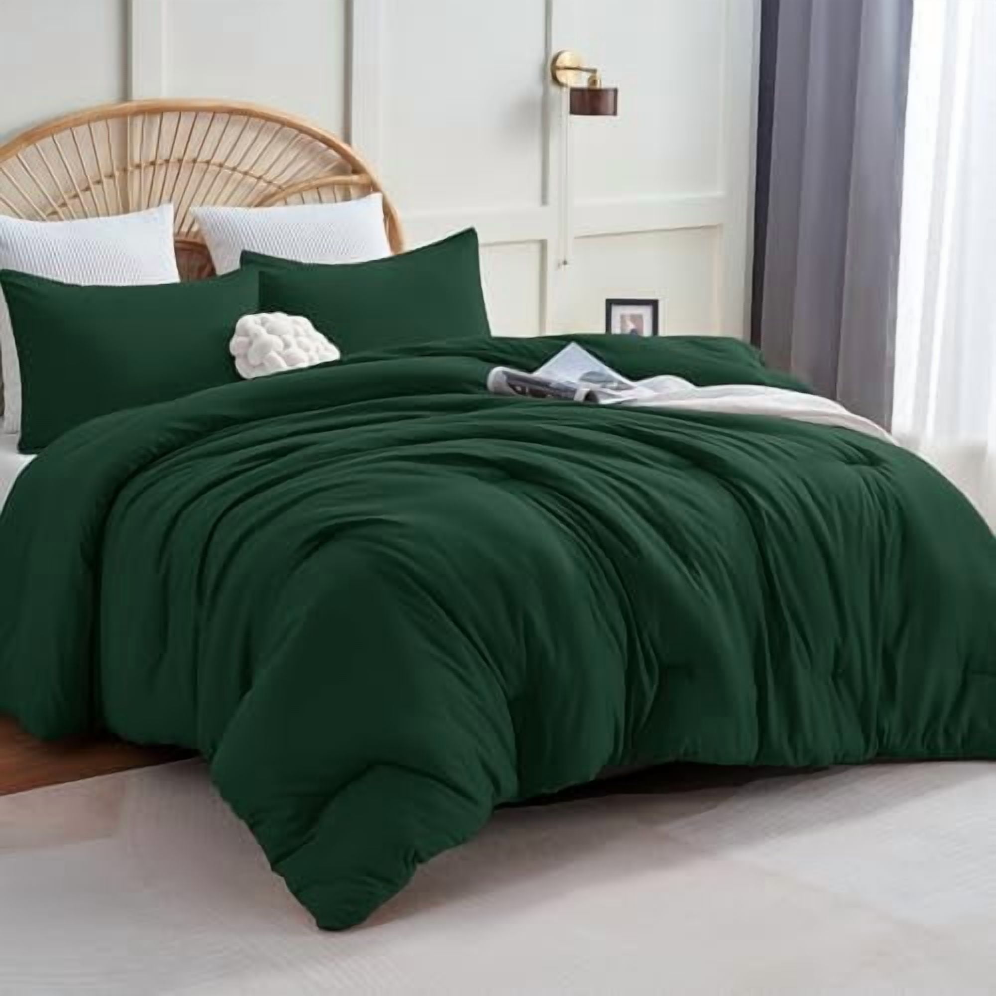 Dark Emerald Green King Size Comforter Set, 3 Pieces Solid Breathable ...
