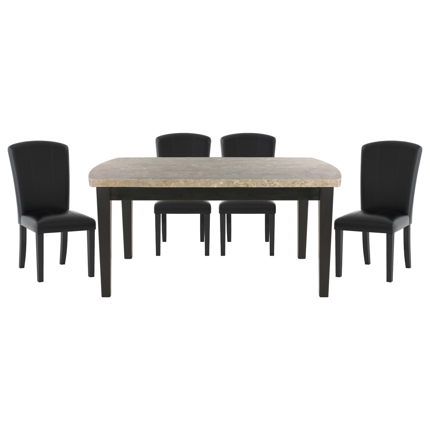 Dark Espresso Finish 5pc Dining Set Genuine Marble Top Table and 4 ...