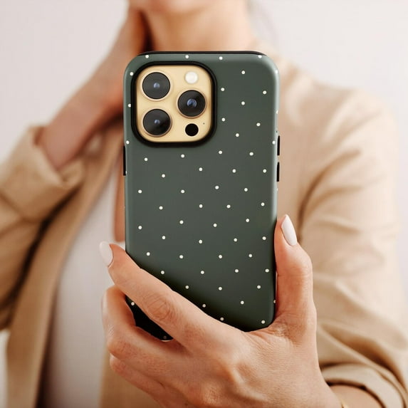 Dark Evergreen Polka Dot Modern Aesthetic Phone Case 17 16 15 14 13 12 ...