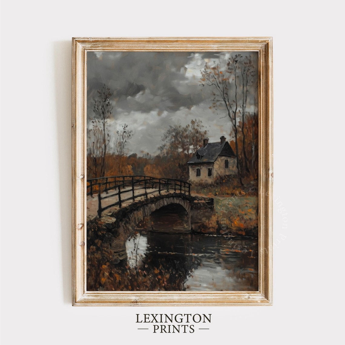 Dark Fall Farmhouse River Landscape Art, Unframed Canvas Size 12x18 ...