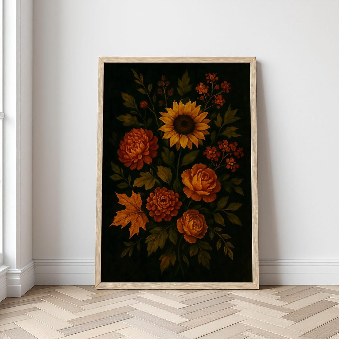 Dark Fall Floral Wall Art, Moody Autumn Floral Print, Unframed Paper ...