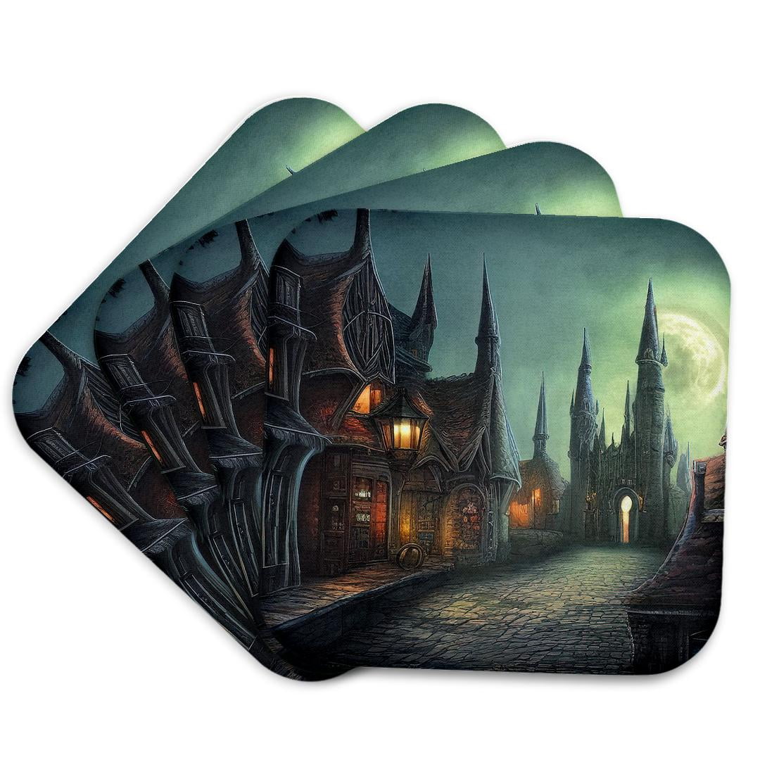 3drose, Dark Fantasy City. Night, Moon, Enigmatic Light Behind the Wall ...