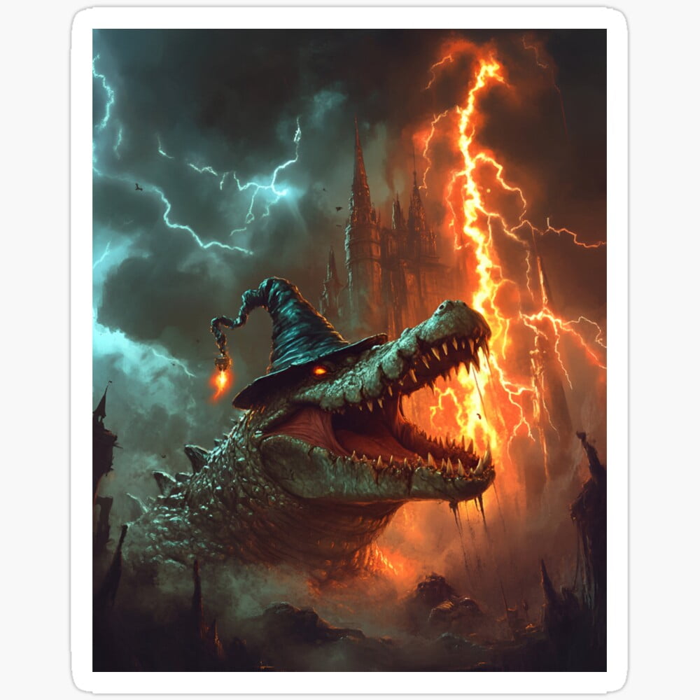 Dark Fantasy Crocodile Wizard Gator Stickerphone Decal Water Bottle ...